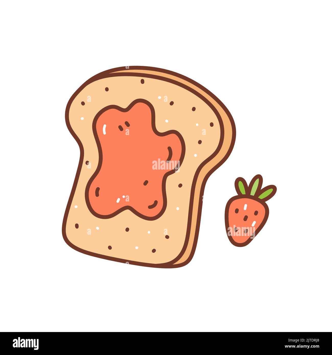 Toast with strawberry jam isolated on white background. Vector hand ...