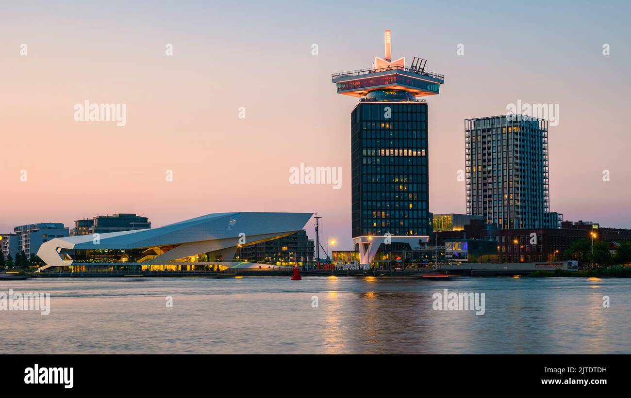 Amsterdam Netherlands September 2021, Sunset over the skyline of the ...