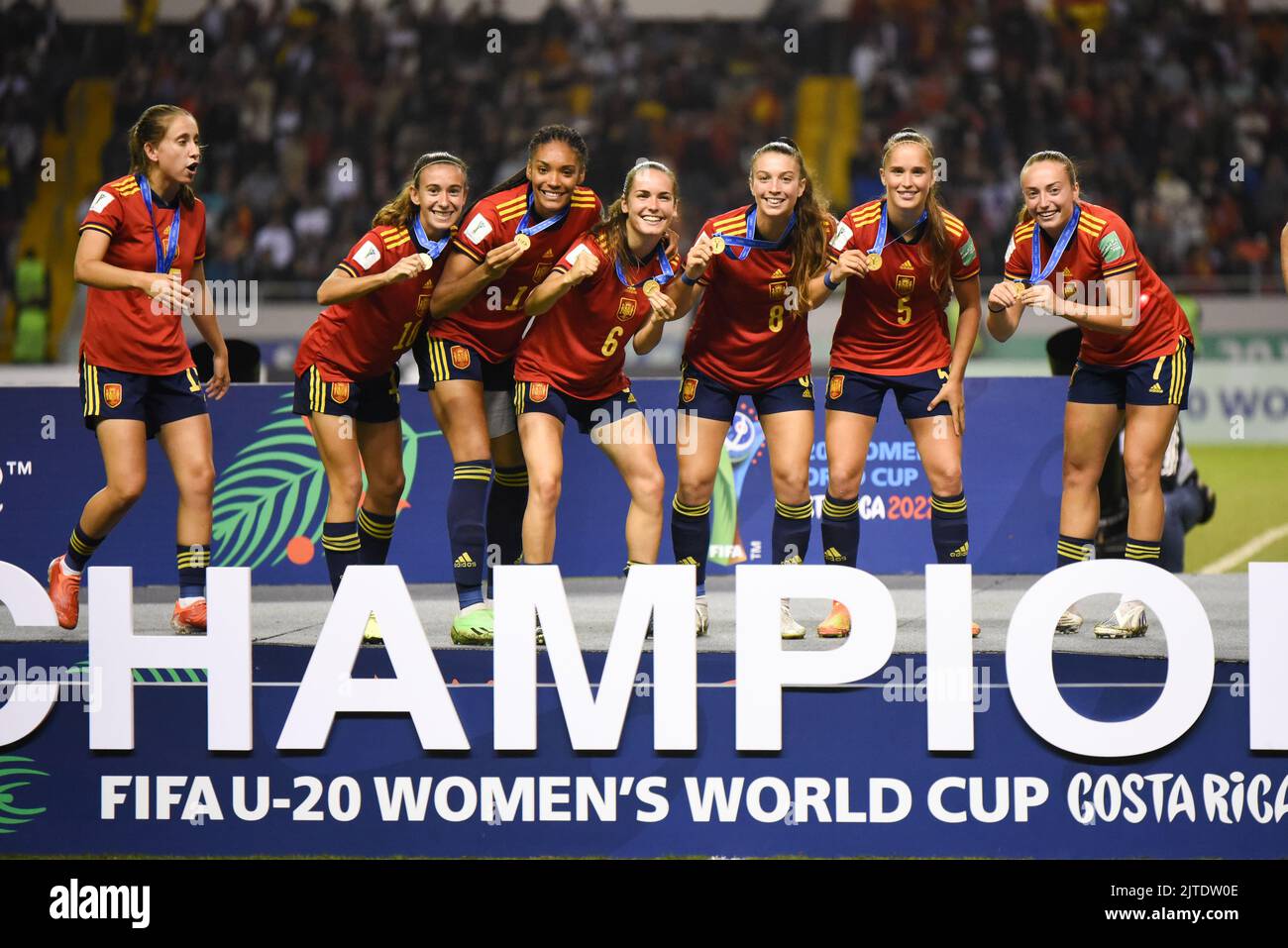 SAN JOSE, Costa Rica: Spain players celebrate with the champion’s ...