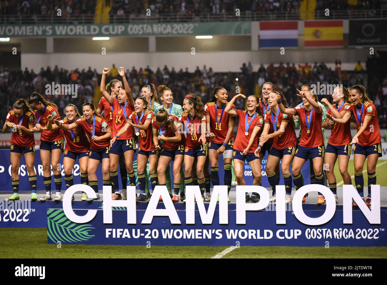 SAN JOSE, Costa Rica: Spain players celebrate with the champion’s ...