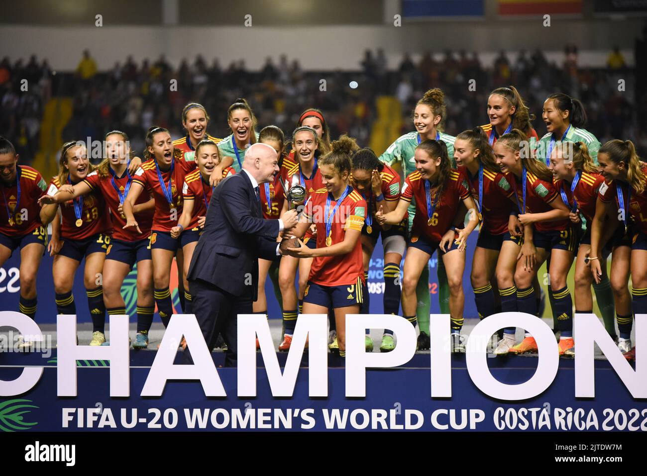 SAN JOSE, Costa Rica: Spain players celebrate with the champion’s ...