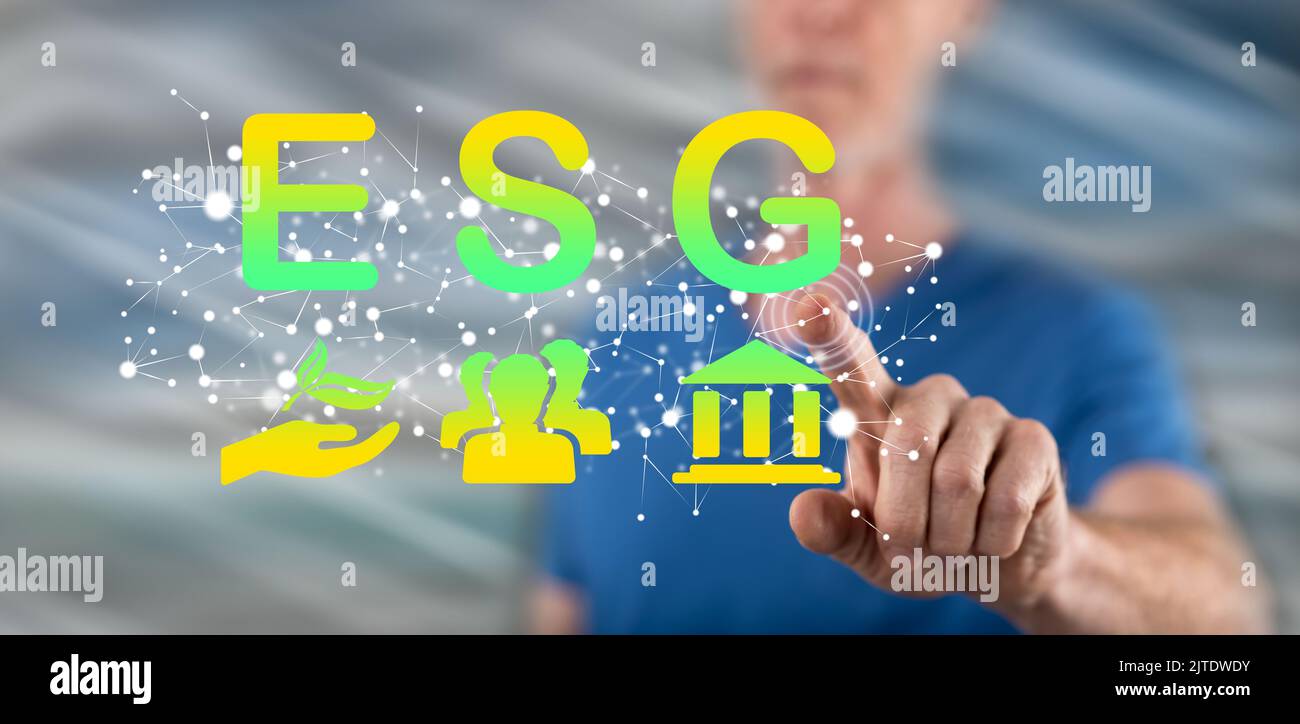 Man touching an esg concept on a touch screen with his finger Stock ...