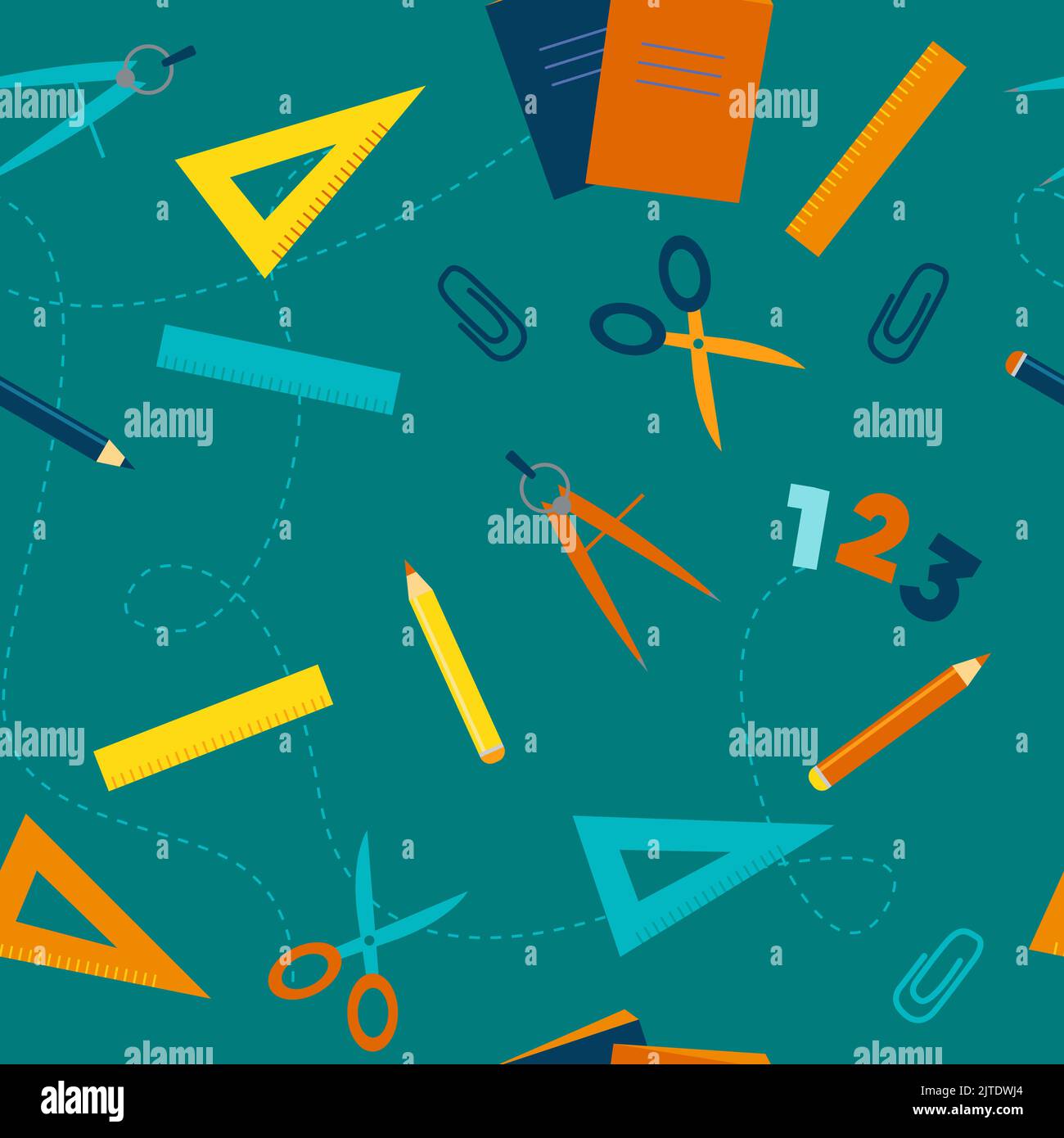 School seamless pattern. Supplies and equipment for education. Cute ...