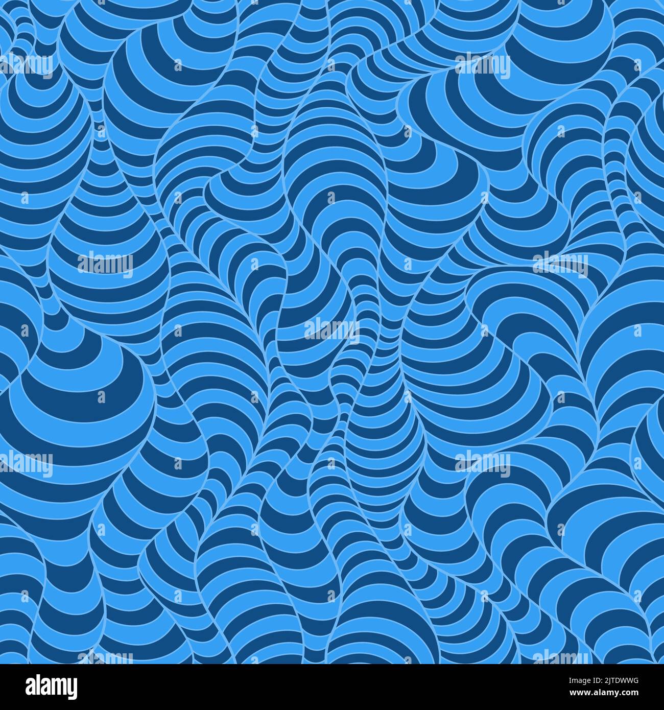 Seamless blue pattern of curved stripes and waves.Striped blue seamless ...