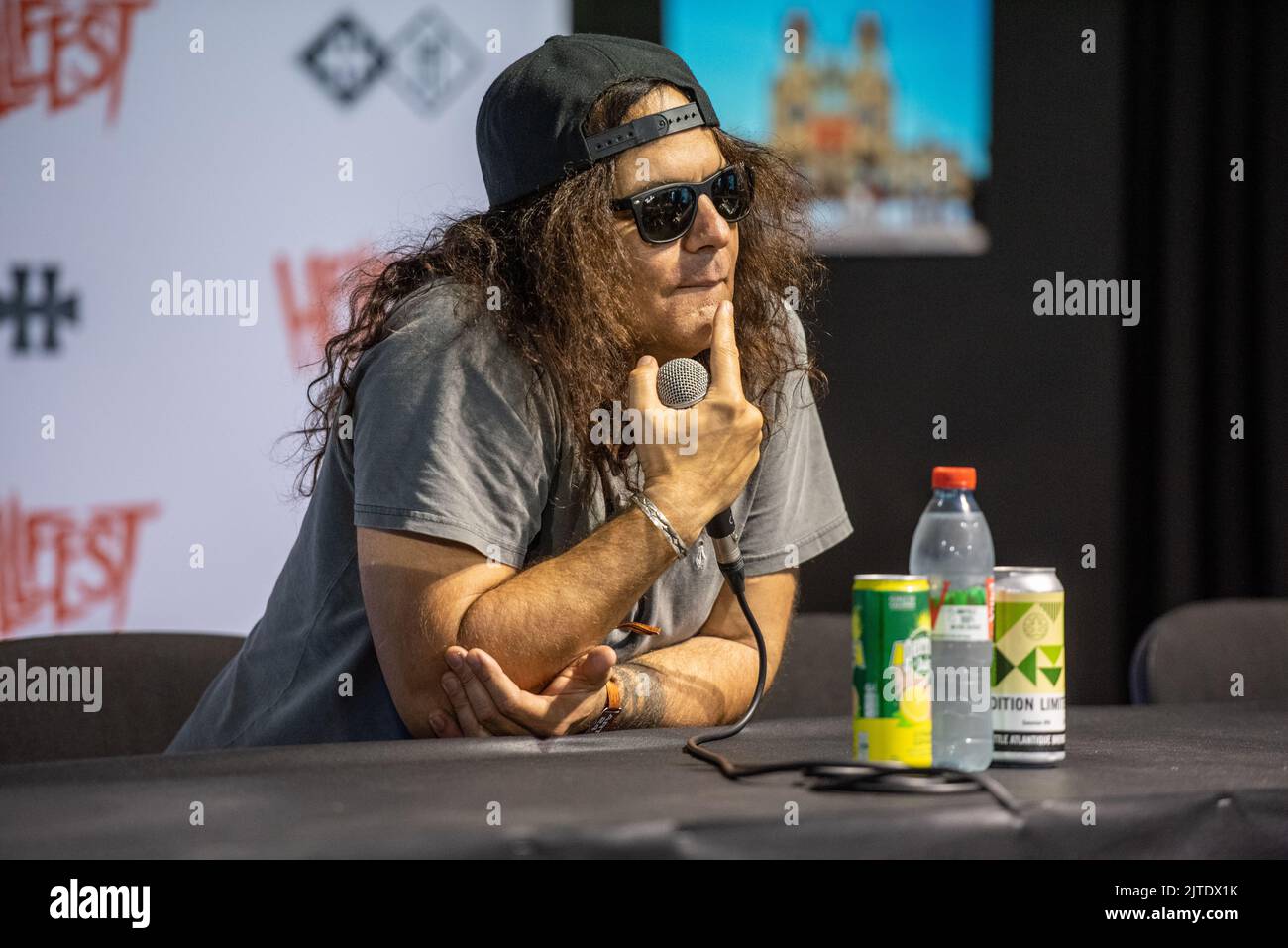 June 24, 2022: Mille Petrozza of Kreator talks to the journalists at a ...