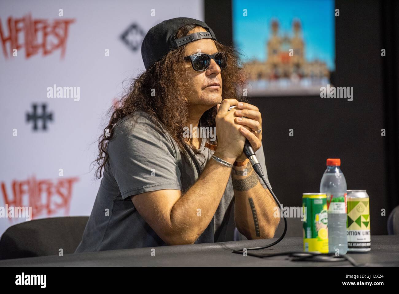 June 24, 2022: Mille Petrozza of Kreator talks to the journalists at a ...