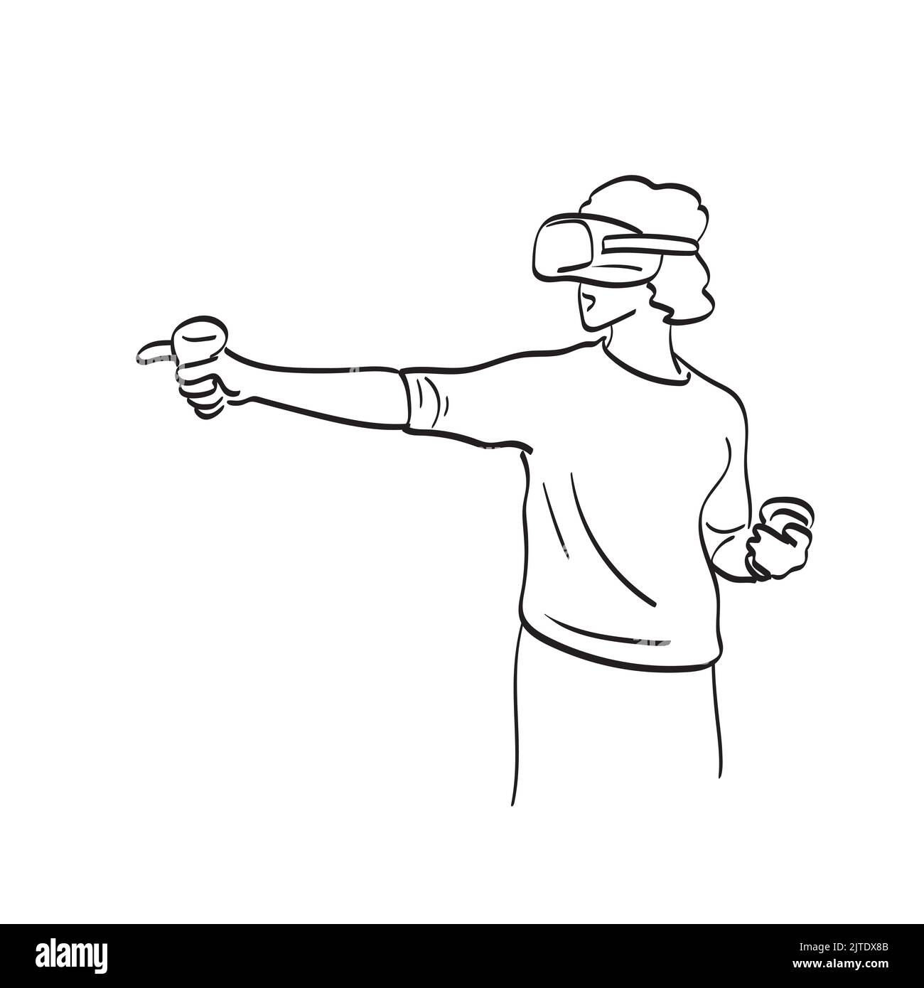 line art woman using vr glasses illustration vector hand drawn isolated ...