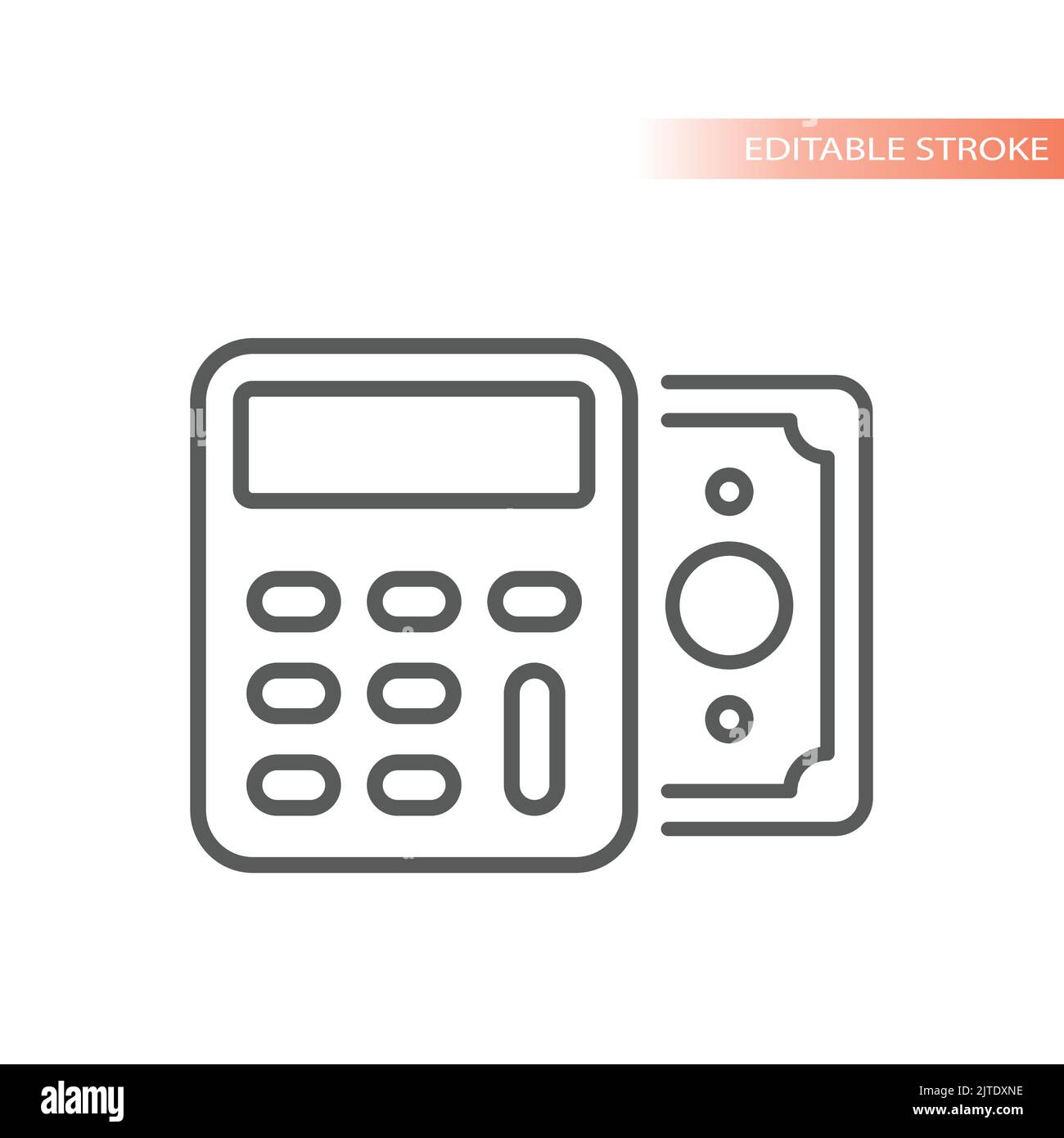 Calculator and dollar bill line vector icon. Finance, accounting ...