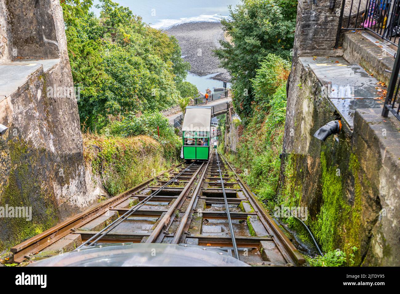 One of the cars on the funicular railway at Lynmouth, Devon Stock Photo ...