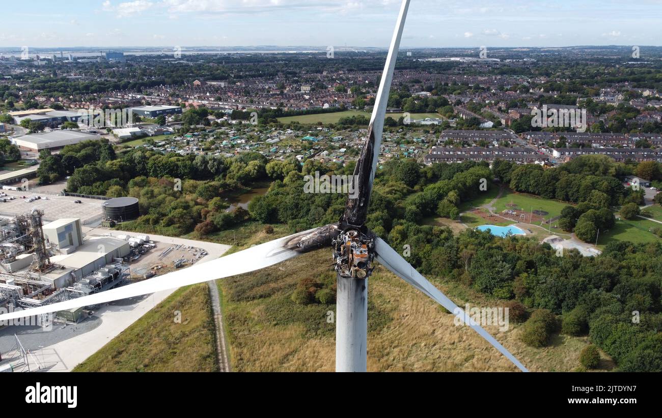 Aerial view of wind turbine fire damage, Cargill, Oak Road, Kingston ...