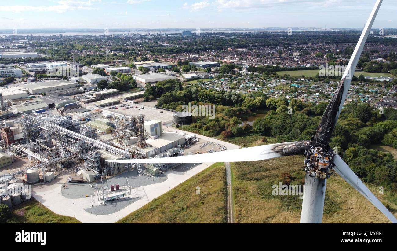 Aerial view of wind turbine fire damage, Cargill, Oak Road, Kingston ...
