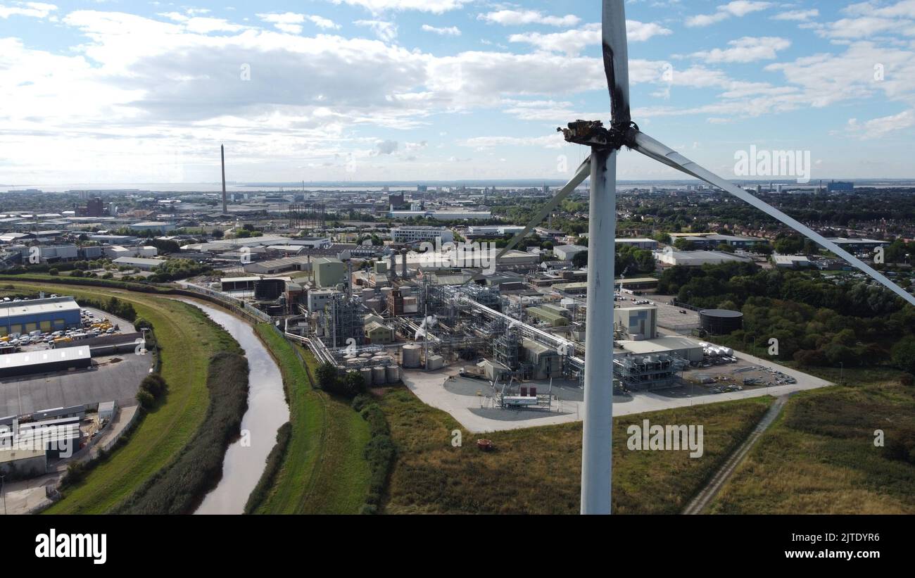 Aerial view of wind turbine fire damage, Cargill, Oak Road, Kingston ...
