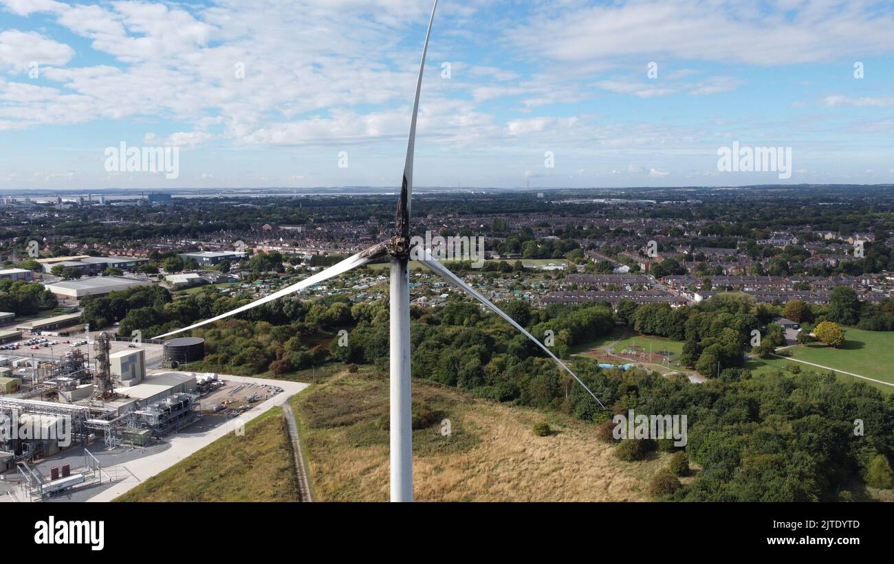 Aerial view of wind turbine fire damage, Cargill, Oak Road, Kingston ...