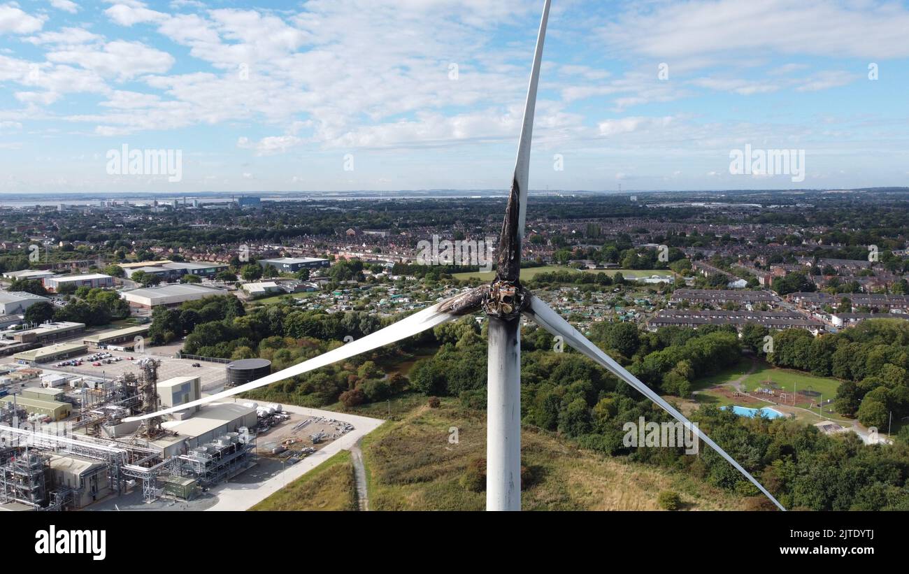 Aerial view of wind turbine fire damage, Cargill, Oak Road, Kingston ...