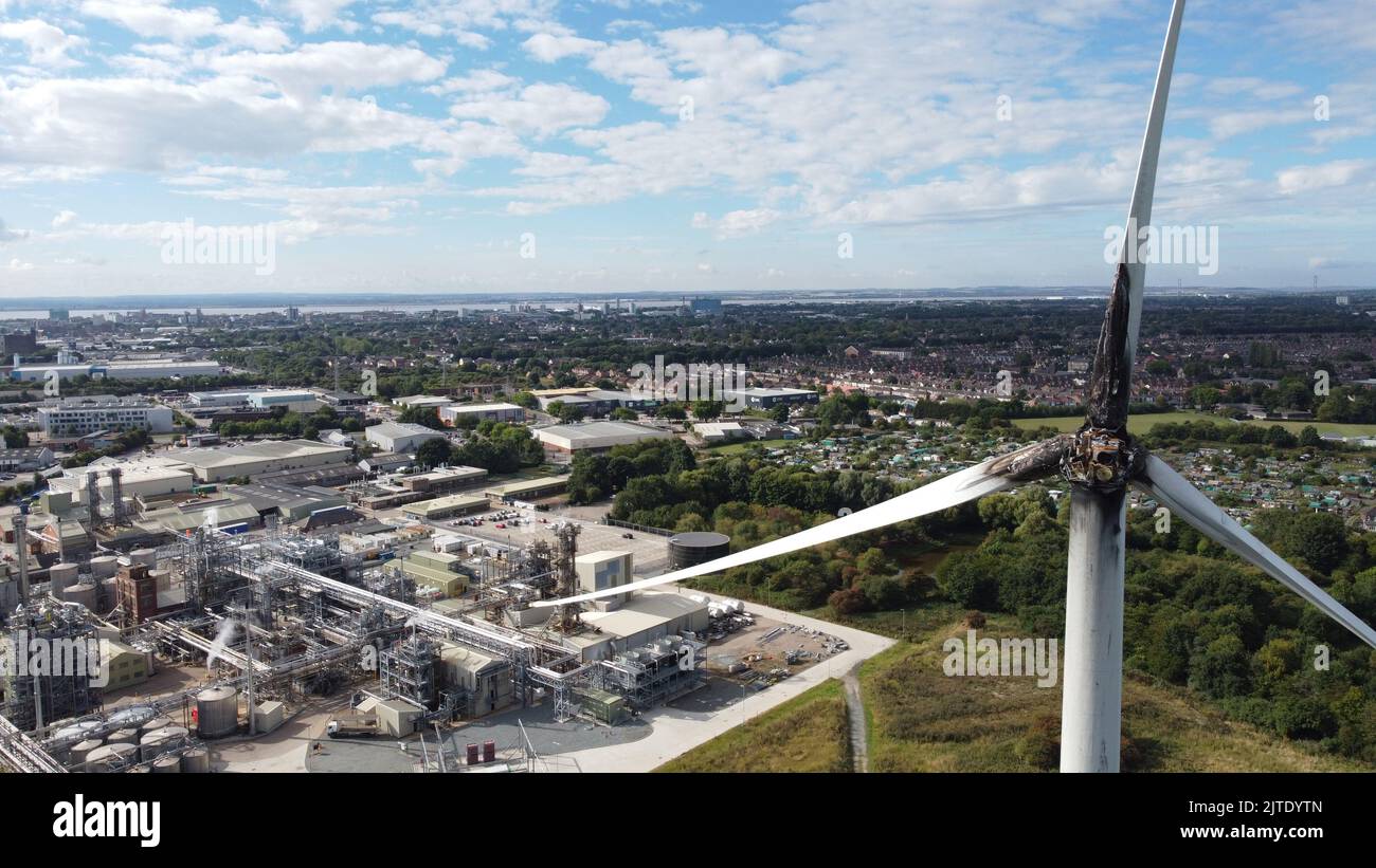 Aerial view of wind turbine fire damage, Cargill, Oak Road, Kingston ...