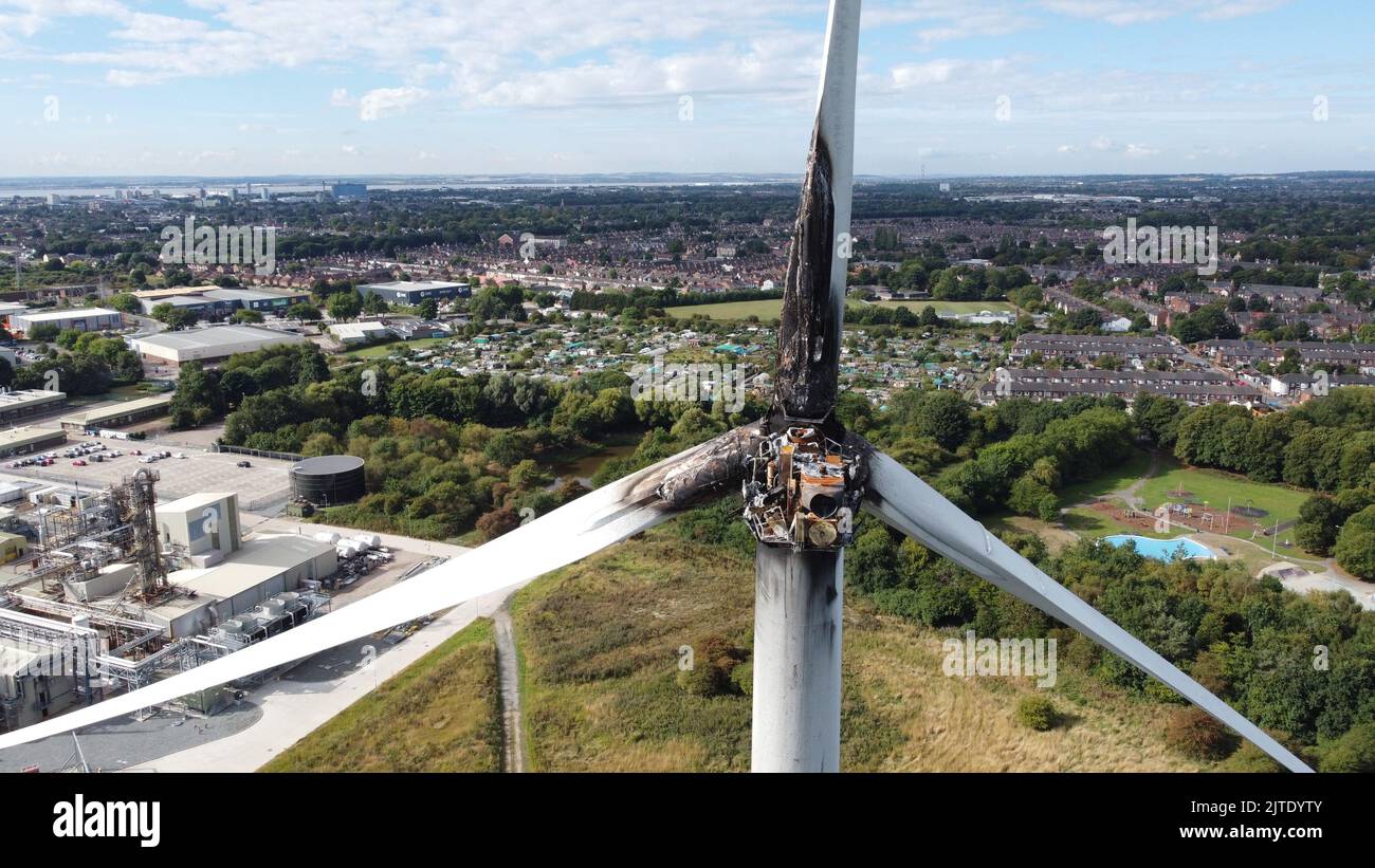 Aerial view of wind turbine fire damage, Cargill, Oak Road, Kingston ...