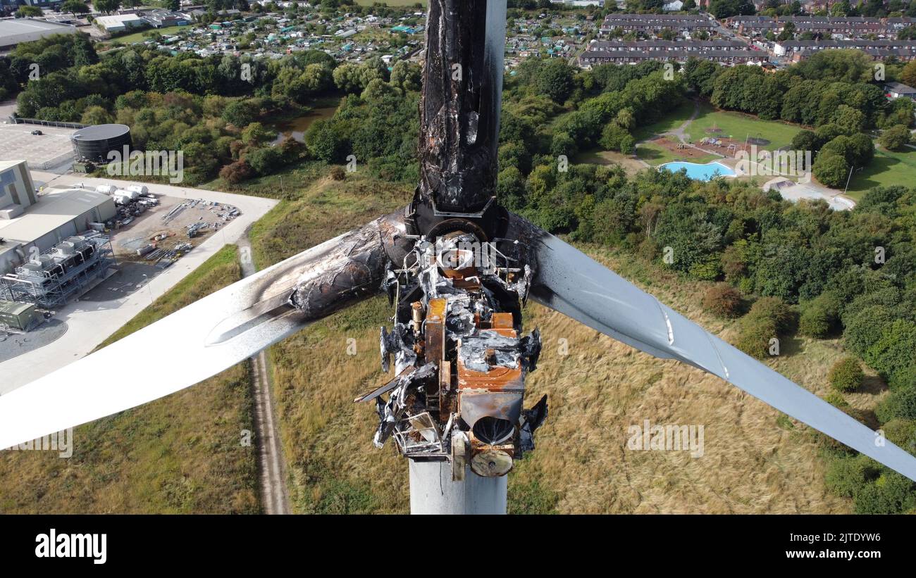 Aerial view of wind turbine fire damage, Cargill, Oak Road, Kingston ...
