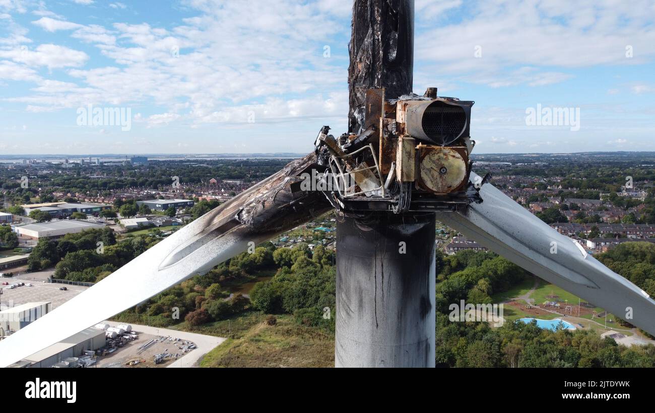 Aerial view of wind turbine fire damage, Cargill, Oak Road, Kingston ...