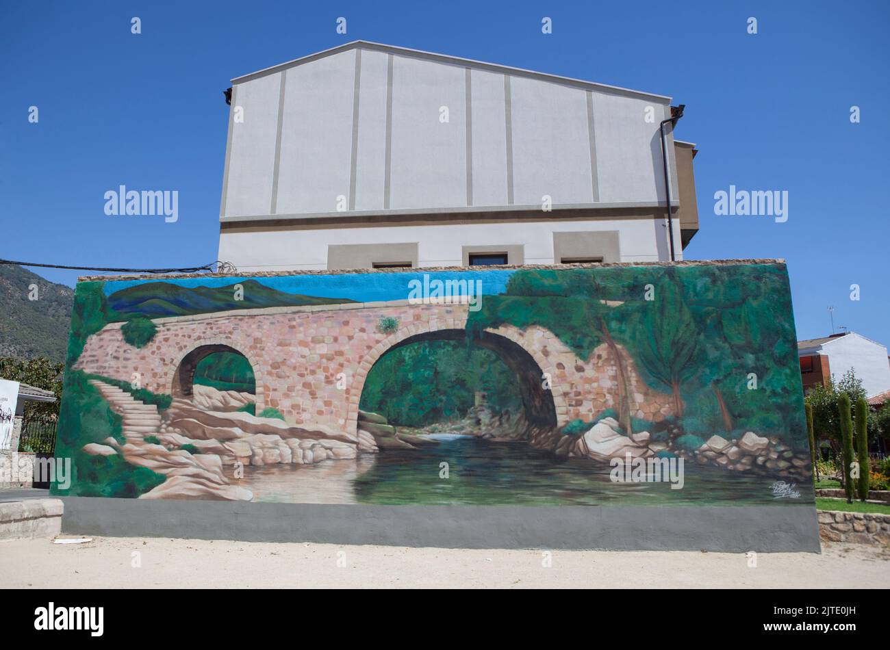 Losar, Spain - August 23th, 2022: Graffiti decorated wall depicting ...