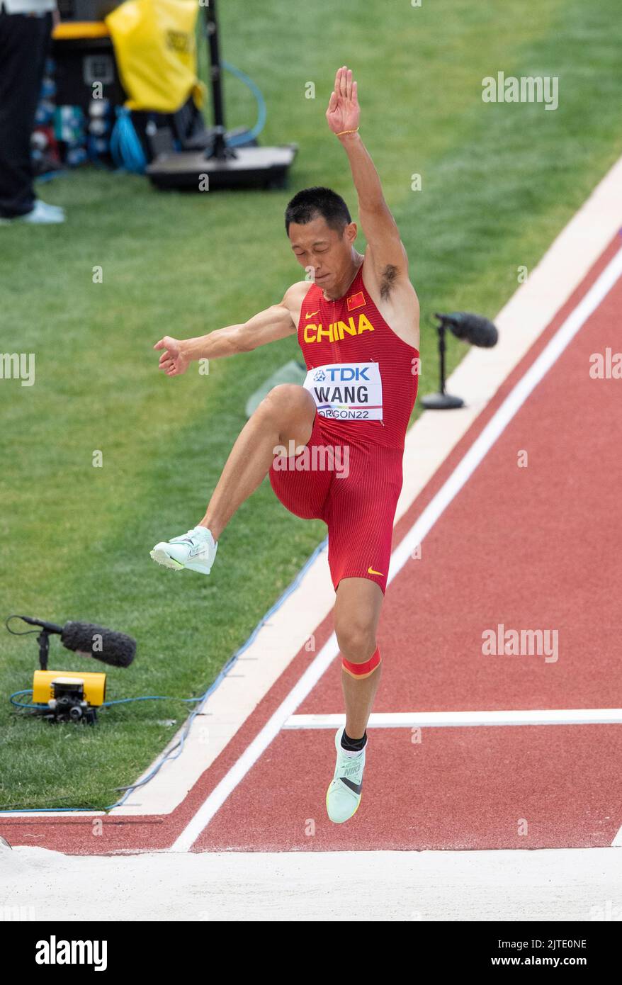 Jianan Wang of China competing in the men’s long jump final at the ...