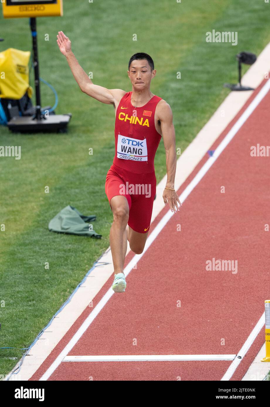 Jianan Wang of China competing in the men’s long jump final at the ...