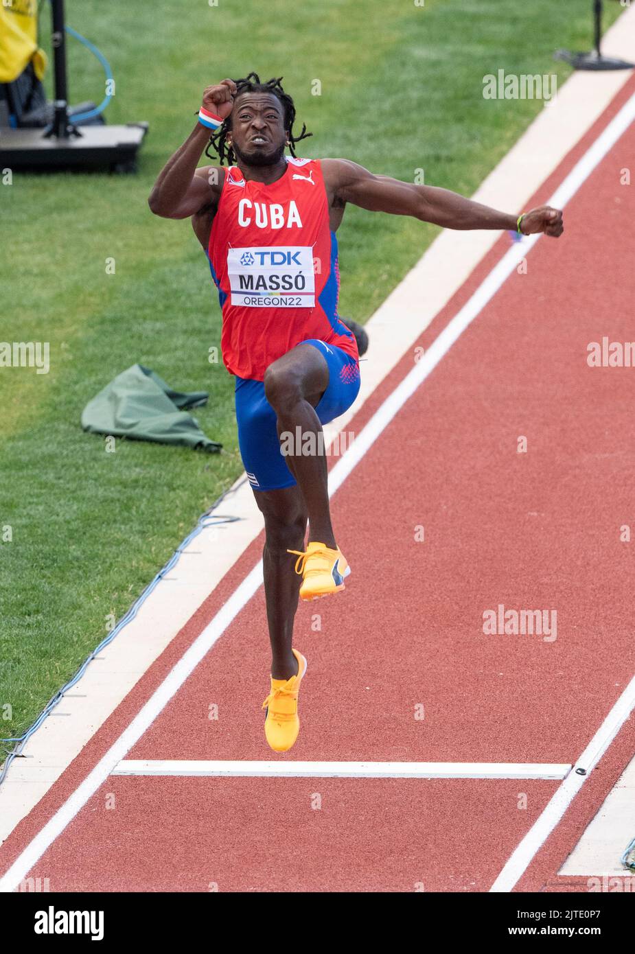 Maykel Masso of Cuba competing in the men’s long jump final at the ...