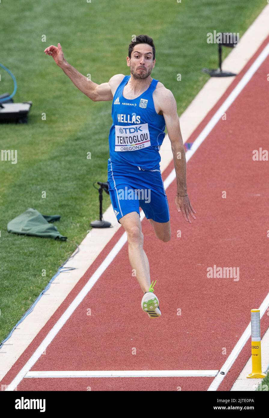 Miltiadis Tentoglou of Greece competing in the men’s long jump final at ...