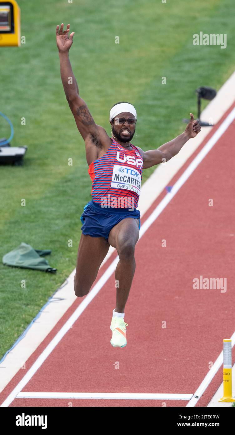 Steffin McCarter of the USA competing in the men’s long jump final at ...