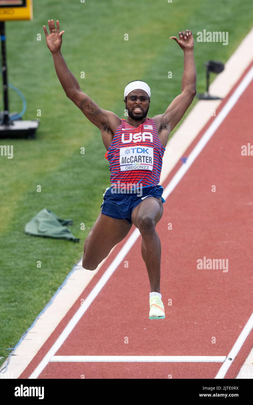 Steffin McCarter of the USA competing in the men’s long jump final at ...