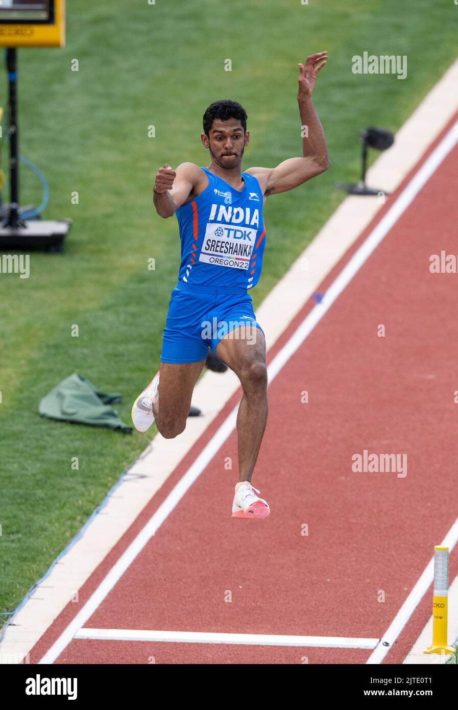 Sreeshankar of India competing in the men’s long jump final at the ...