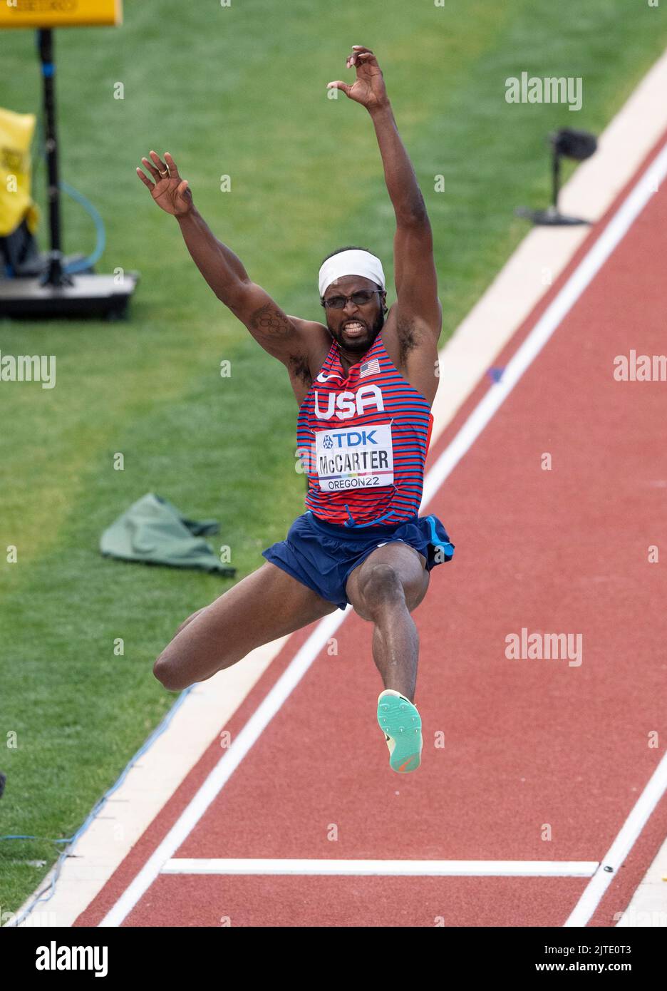 Steffin McCarter of the USA competing in the men’s long jump final at ...