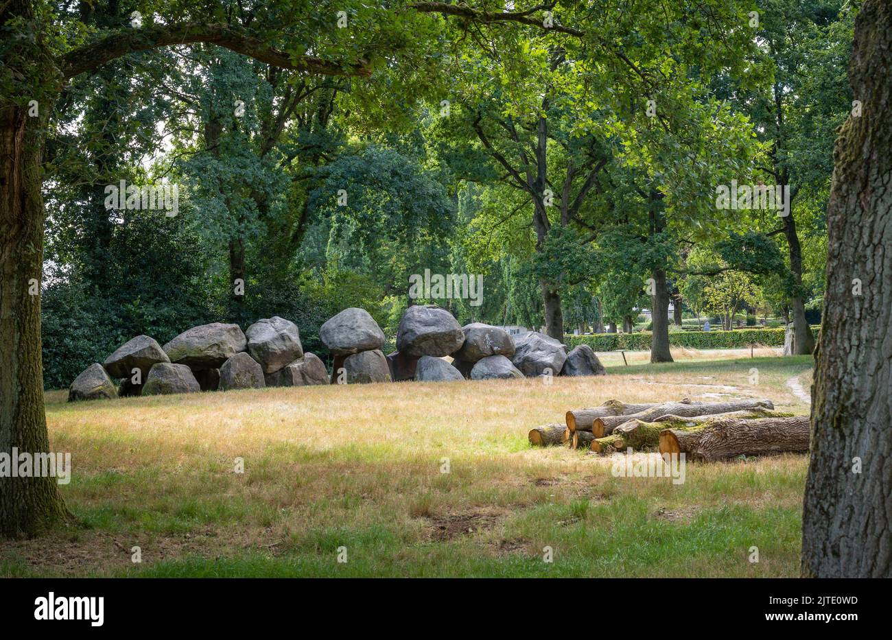 Ancient Dolmen D18, called "hunebed" in dutch, in te village of Rolde ...