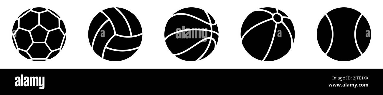 Ball icons. Set of different balls. Sport symbols. Black vector ...