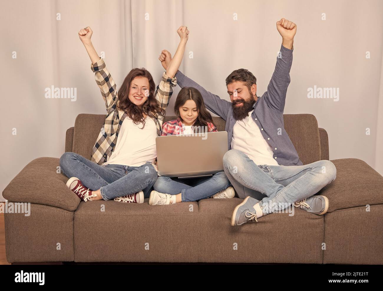 modern education and communication. video call. yes. father mother and ...