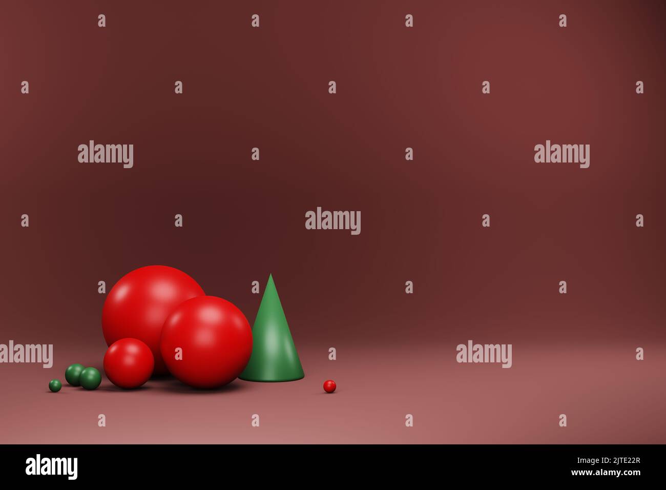red and green geometric shapes on brown background with empty space, 3d ...