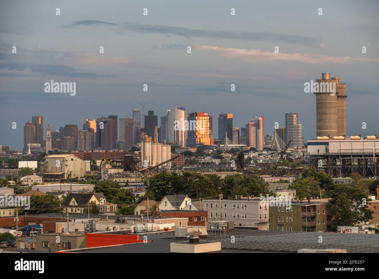 An aerial view of houses and power plant in Boston Stock Photo - Alamy