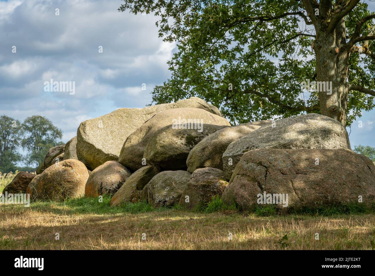 Ancient Dolmen D16, called "hunebed" in dutch, in te village of Balloo ...