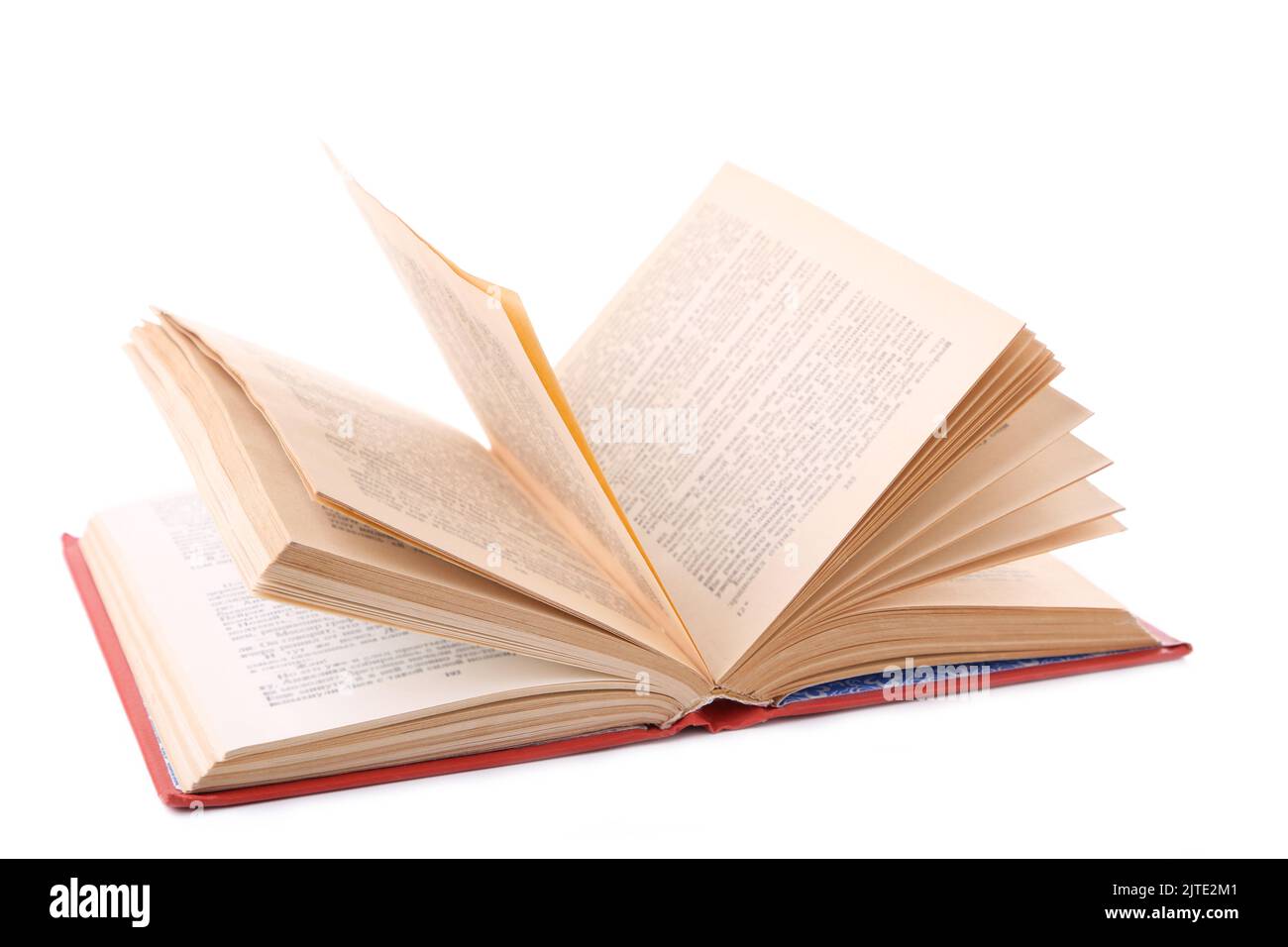 Open vintage book isolated on white background Stock Photo - Alamy