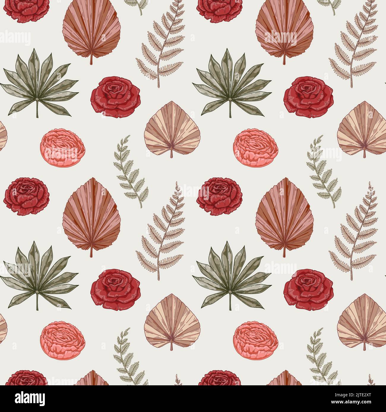 Vintage seamless pattern with roses. Boho wallpaper design. Hand drawn ...
