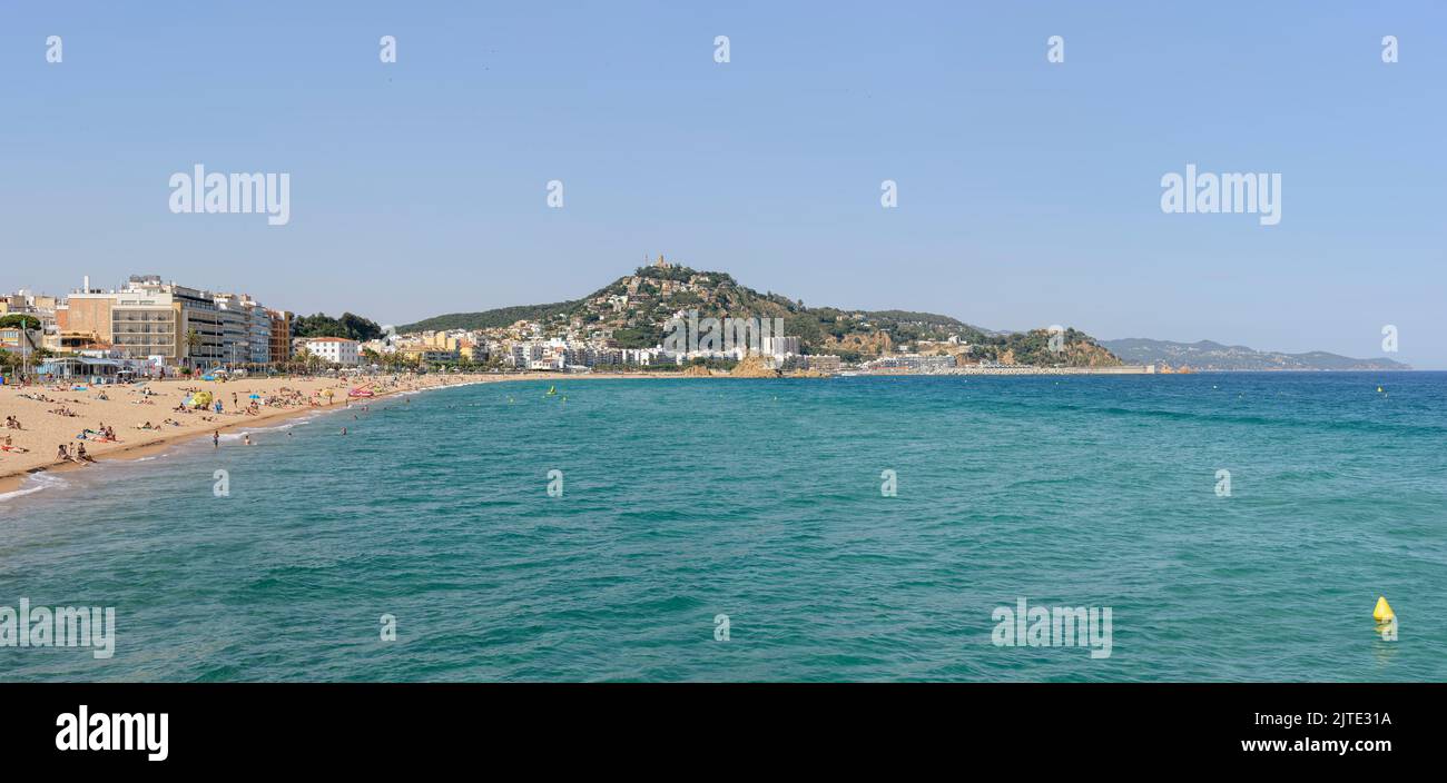 Panorama of Costa Brava coastline with Blanes beach towards Castle of ...