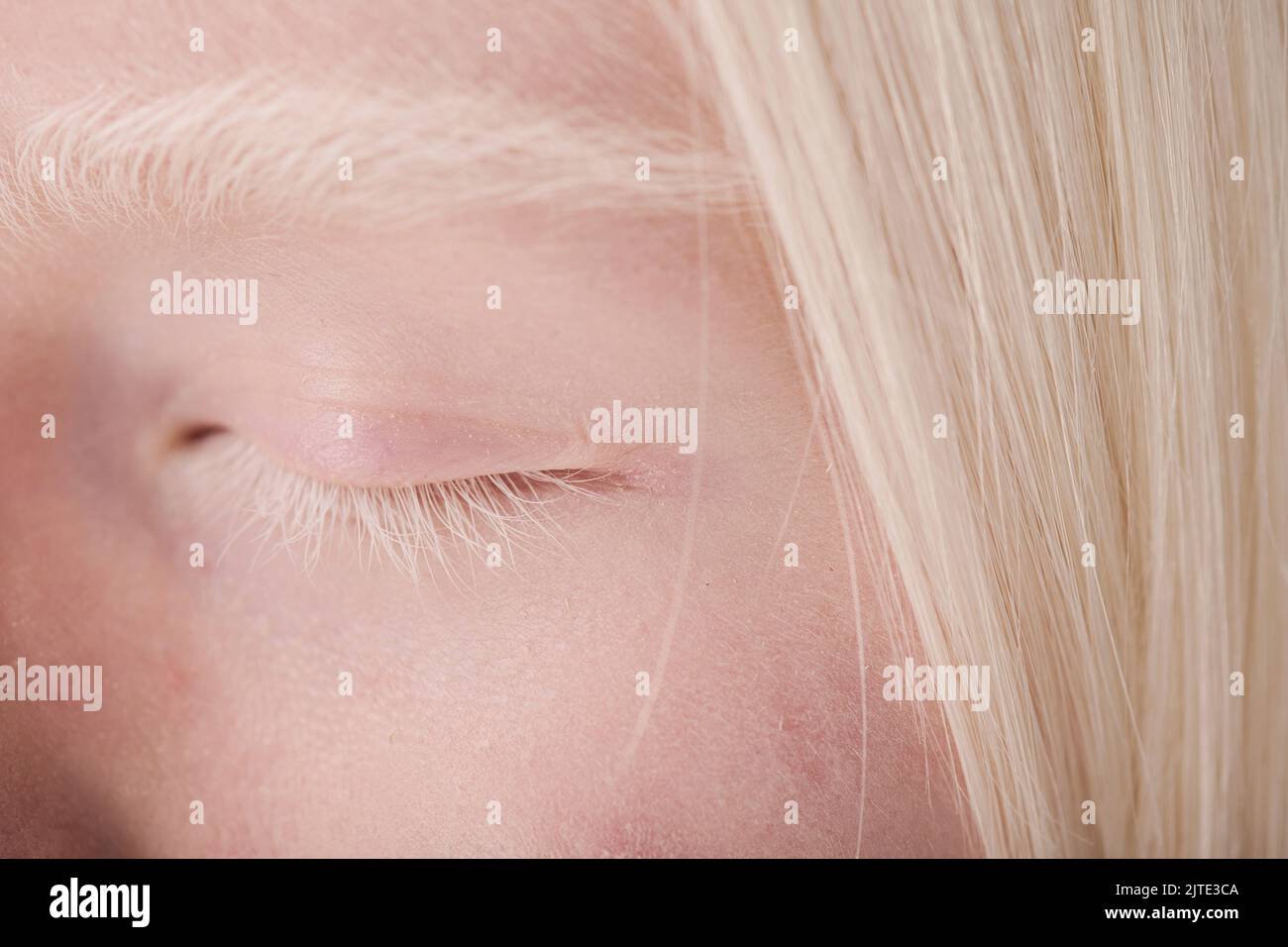 Close-up of albino girl having natural beauty with white eyebrows and ...