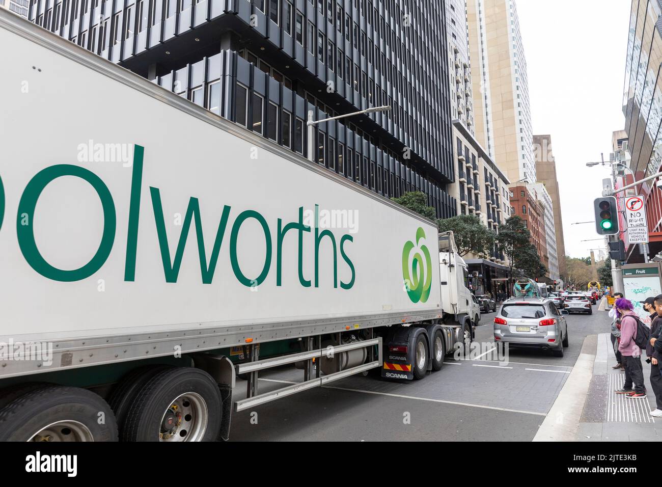 Woolworths supermarket truck lorry distributing food and delivering to ...