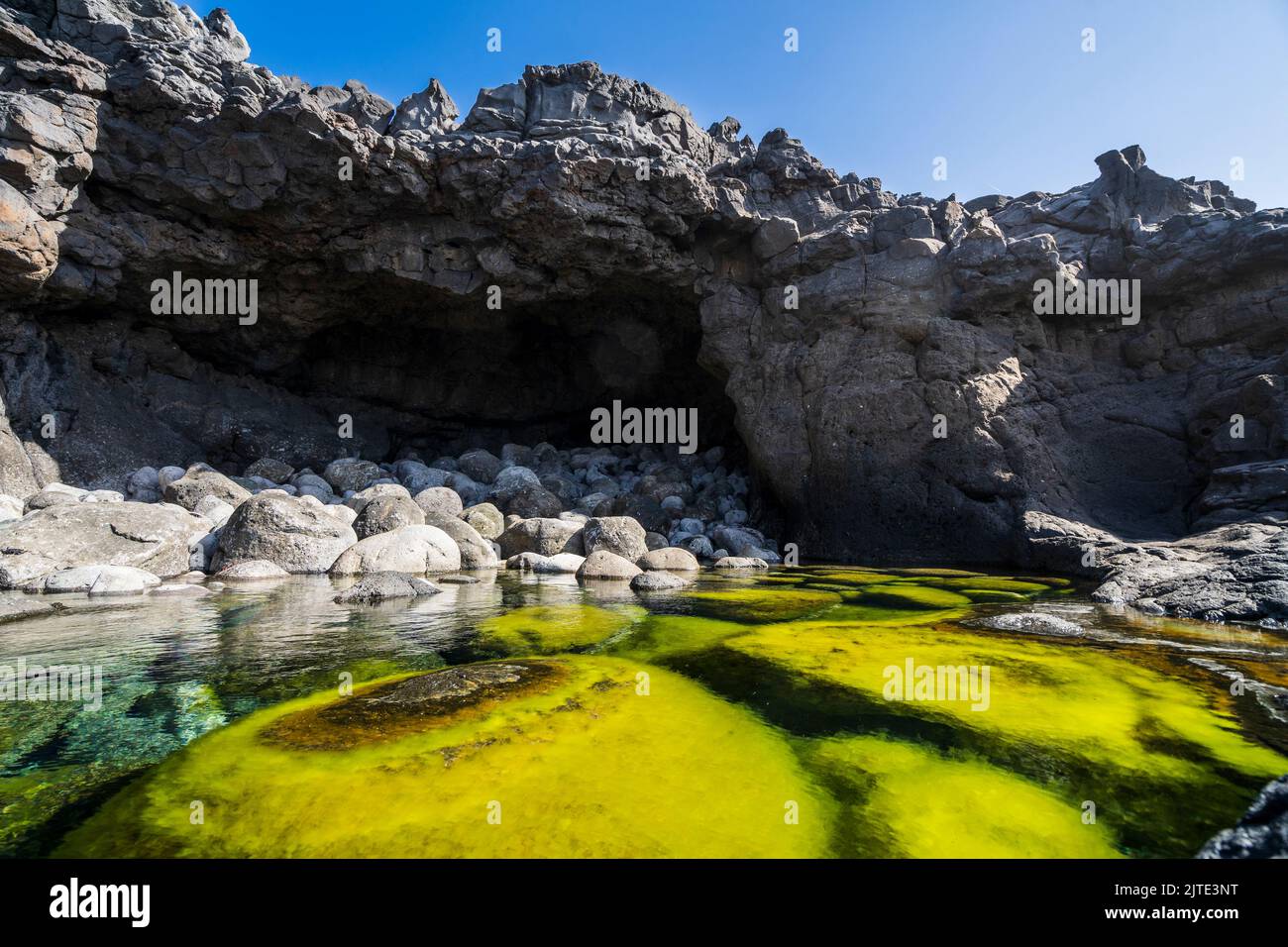 Natural pools Charcones with green algae in Lanzarote, Canary Islands ...