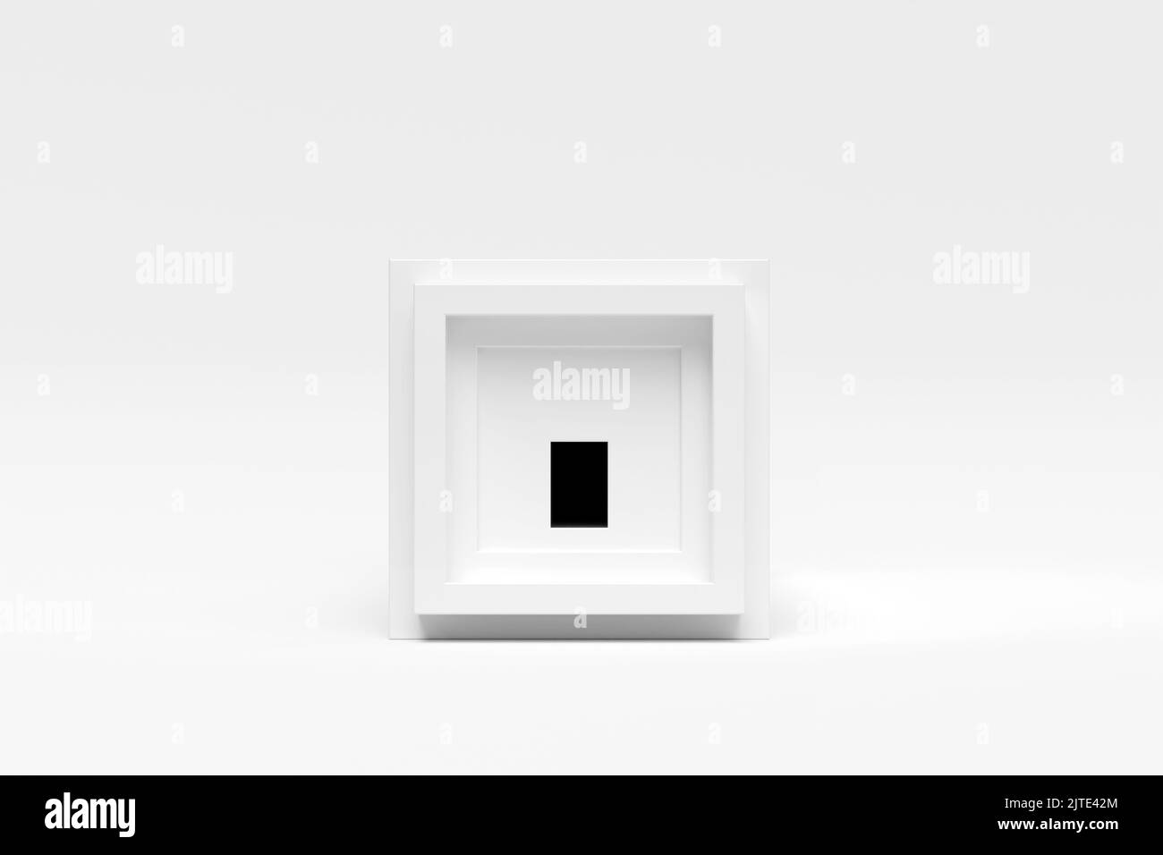 Front view of white house cube shape with entrance on white background ...