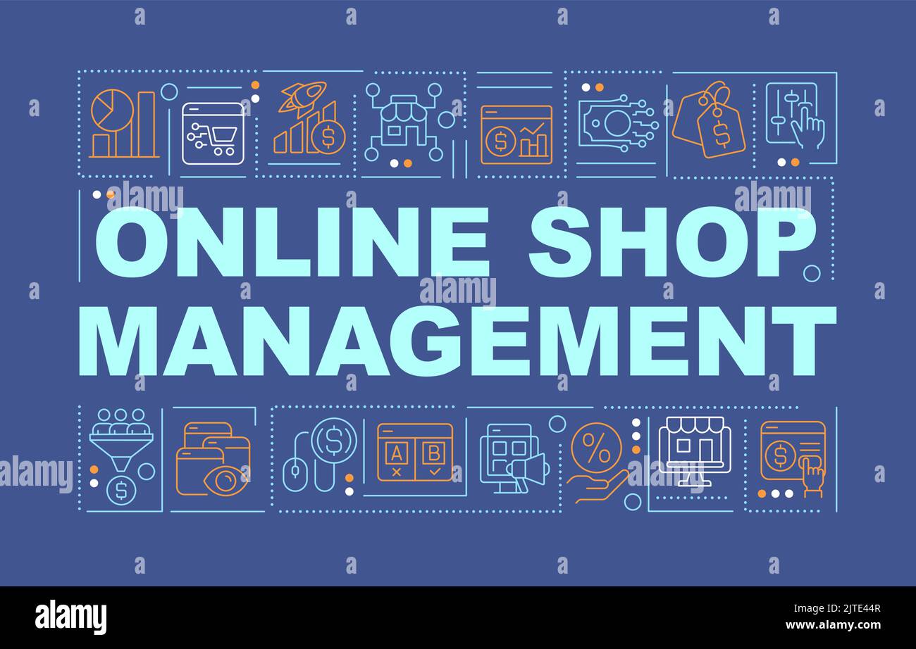 Online shop management word concepts dark blue banner Stock Vector ...