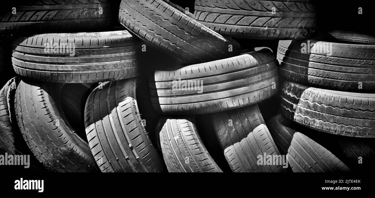 Close up of Stacked Car Tyres (Black and White Stock Photo - Alamy