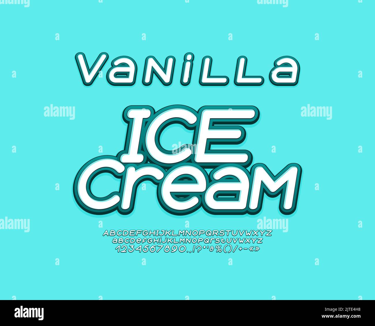 Stylish sign Vanilla Ice Cream turquoise color. Modern italic font set ...