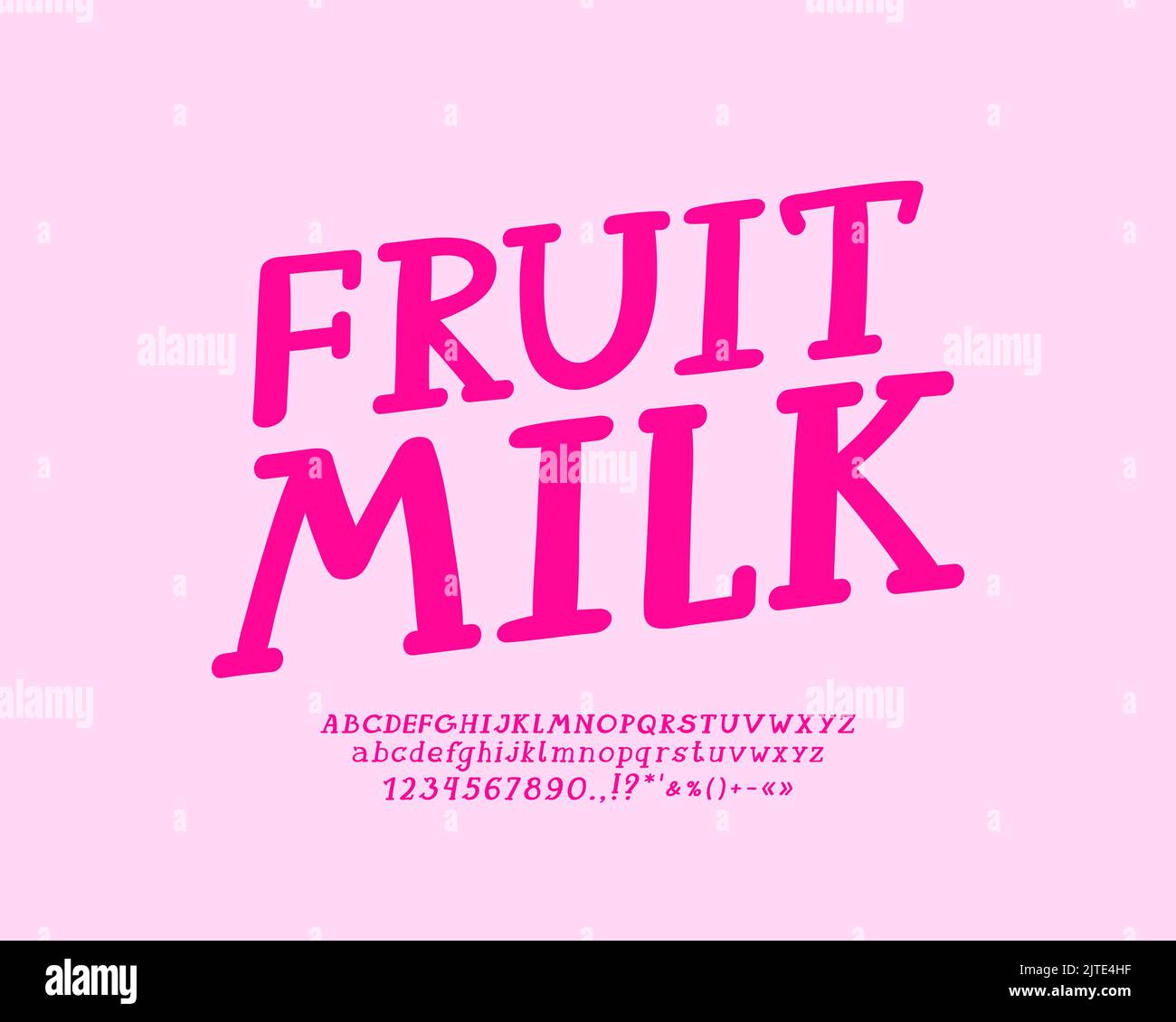 Pink food logo Fruit Milk with italic serif font. Cute hand drawn ...