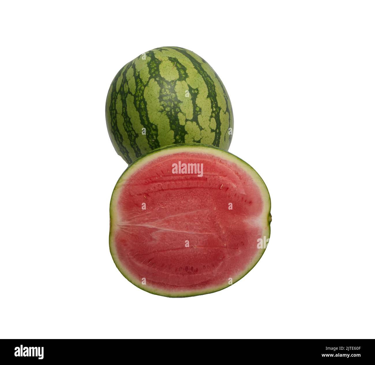 A close-up shot of half of the seedless watermelon and a whole isolated ...