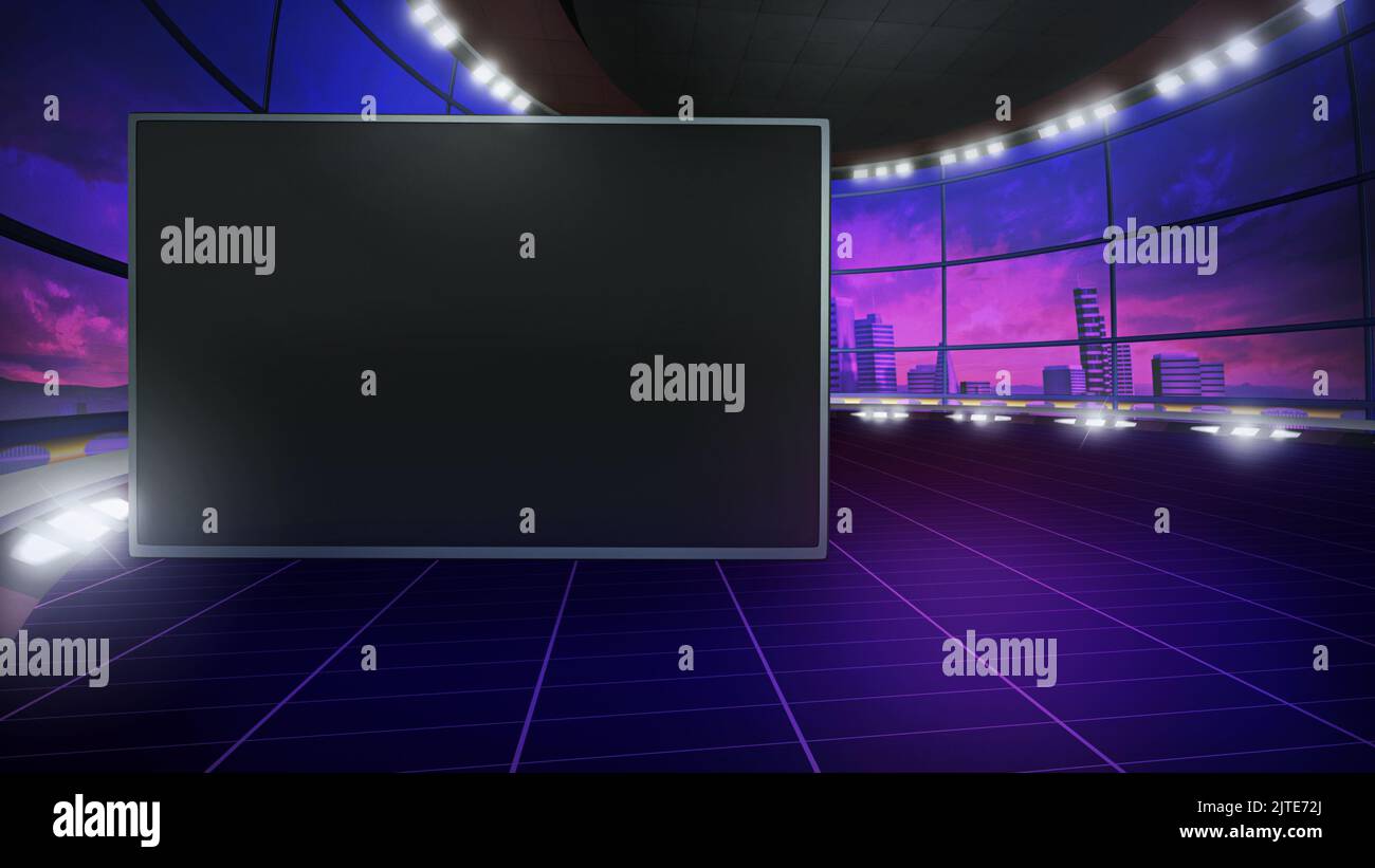 Retro aesthetic virtual background with an empty monitor. An angle view ...